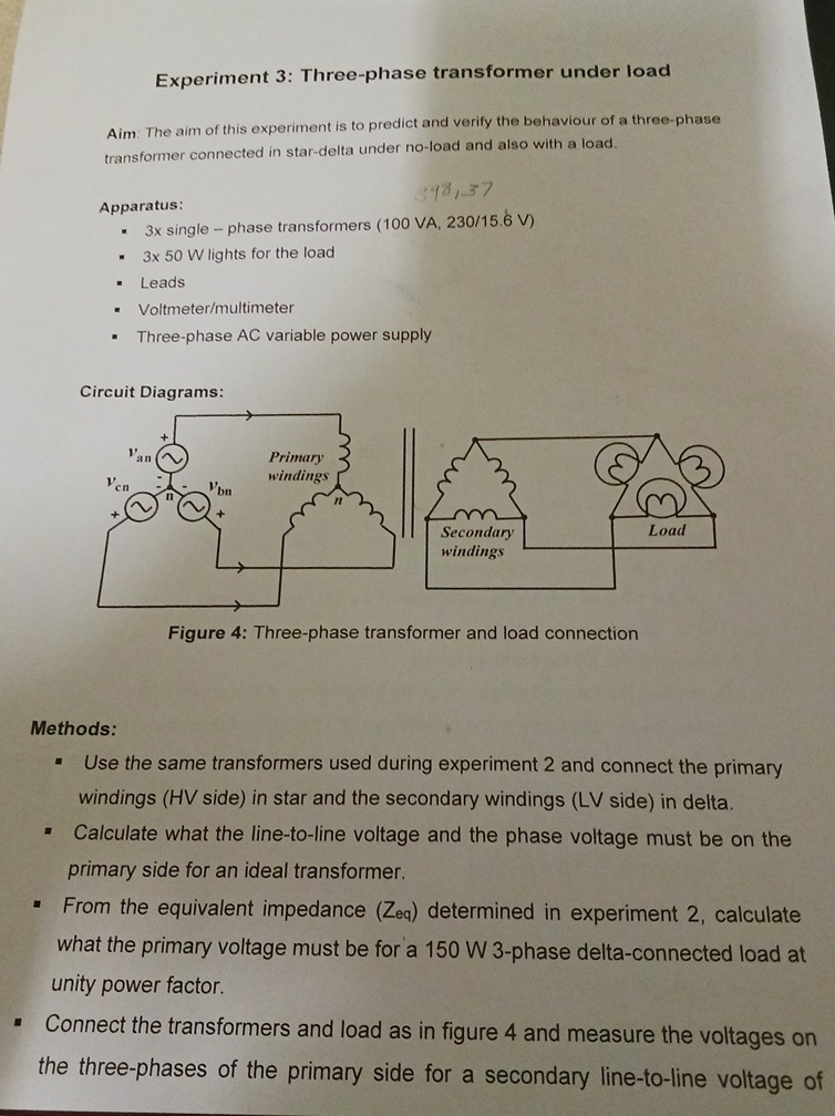 Experiment 3: Three-phase transformer under loadAim: | Chegg.com