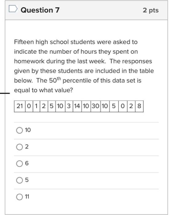 Solved Question 7 2 pts Fifteen high school students were | Chegg.com