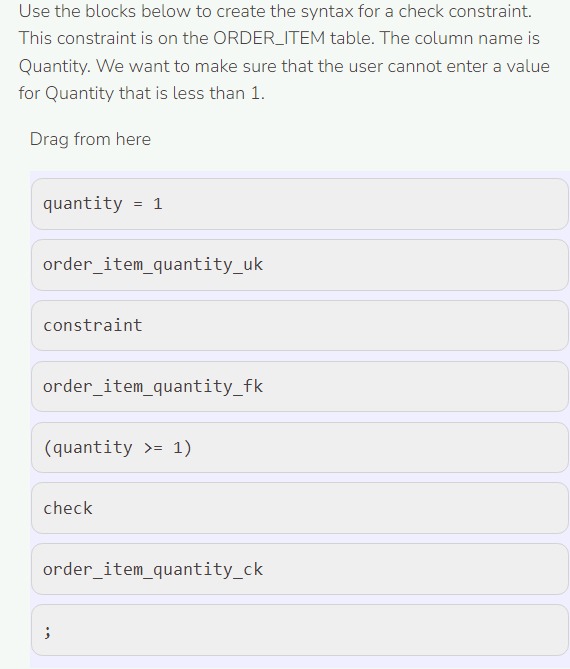Solved Use the blocks below to create the syntax for a check | Chegg.com
