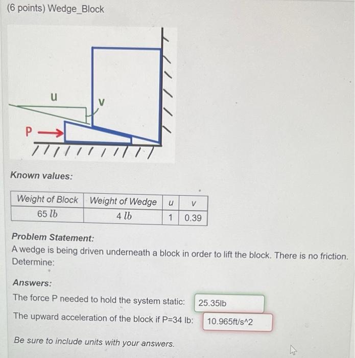 Solved (6 points) Wedge_Block Known values: Problem | Chegg.com