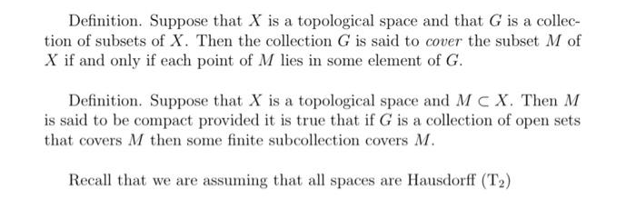Solved Definition. Suppose that (X,T) is a topological space | Chegg.com