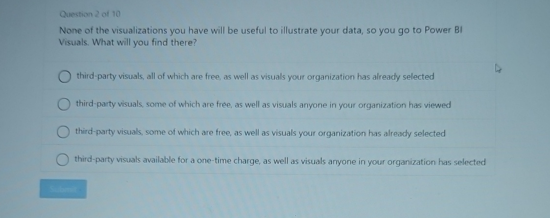 Solved Question 2 ﻿of 10None of the visualizations you have | Chegg.com