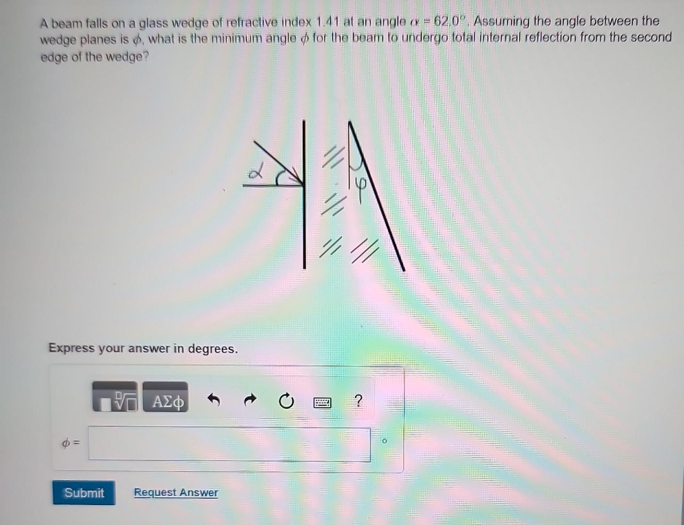 A beam falls on a glass wedge of refractive index | Chegg.com
