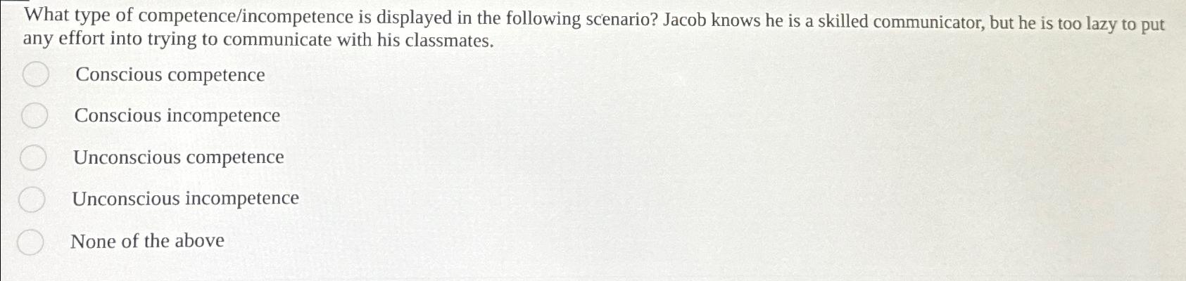 Solved What type of competence/incompetence is displayed in | Chegg.com