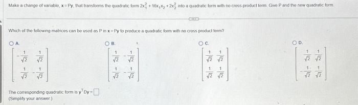 Solved Make a change of variable; x:Py, that transforms the | Chegg.com