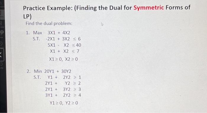 Solved Practice Example: (Finding the Dual for Symmetric | Chegg.com
