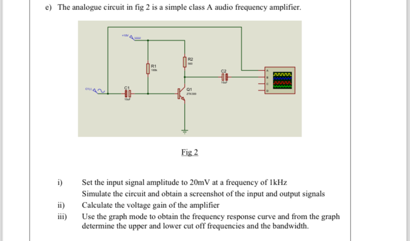 Solved e) ﻿The analogue circuit in fig 2 ﻿is a simple class | Chegg.com