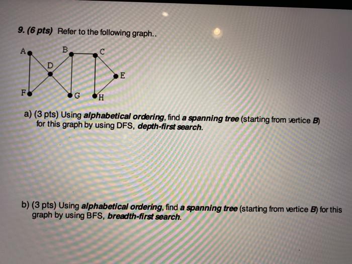 Solved 9. (6 pts) Refer to the following graph.. A B D E F G | Chegg.com