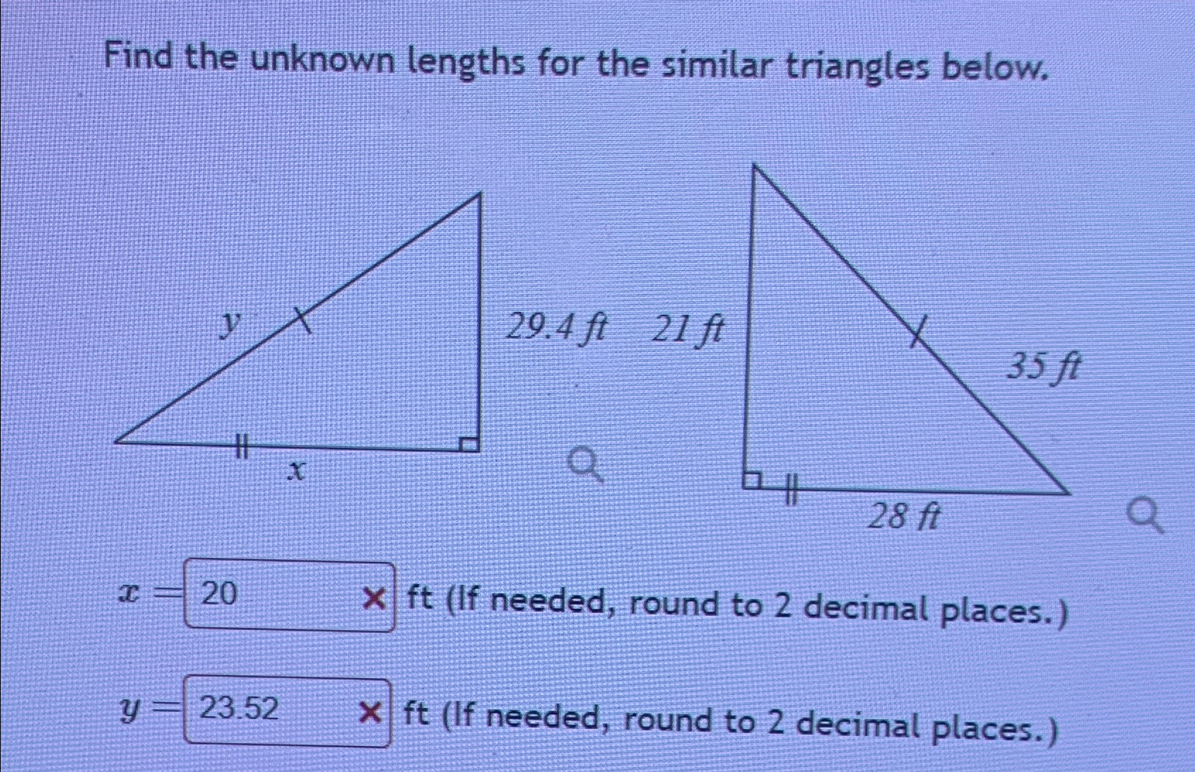 Solved Find the unknown lengths for the similar triangles | Chegg.com