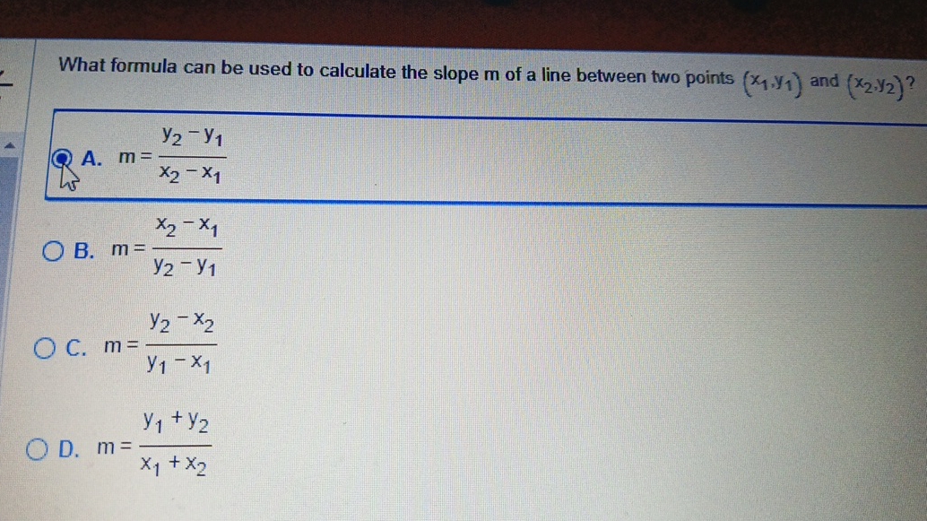 Solved What formula can be used to calculate the slope m ﻿of | Chegg.com