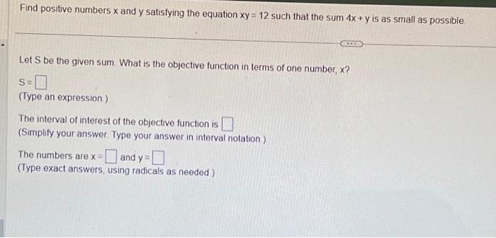 Solved Find positive numbers x and y satisfying the equation | Chegg.com