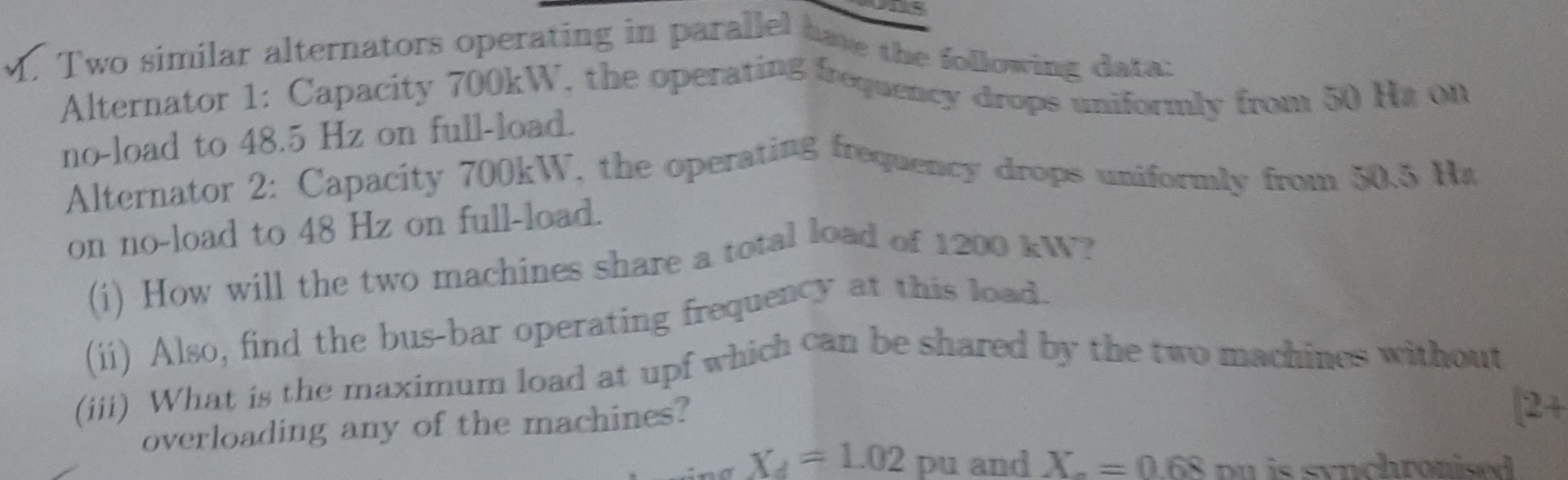 Solved Two similar alternators operating in parallel the the | Chegg.com
