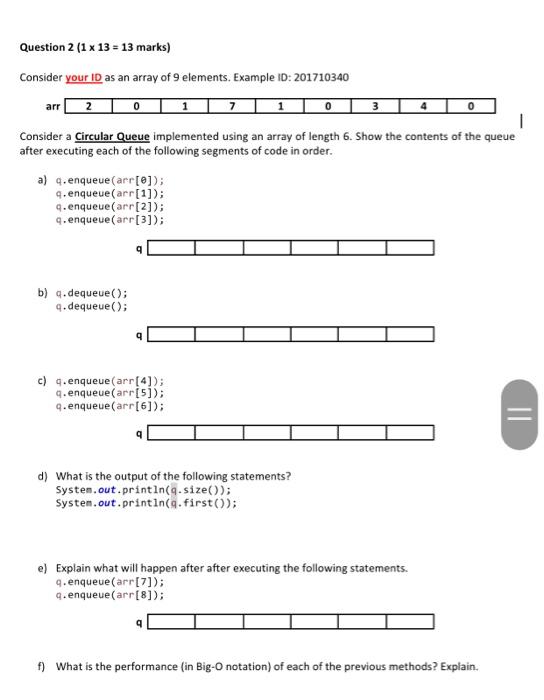 Solved arr 0 Question 2 (1 x 13 = 13 marks) Consider your ID | Chegg.com
