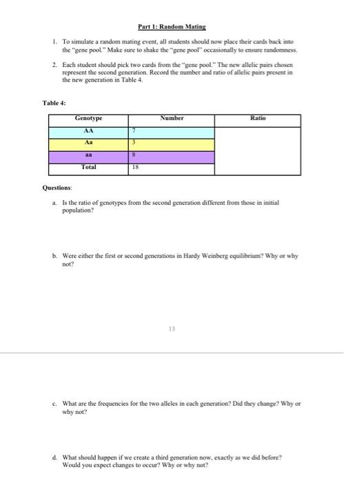 Solved Part I: Random Mating 1. To simulate a random mating | Chegg.com