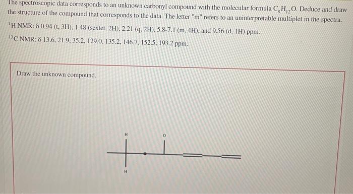 Solved The spectroscopic data corresponds to an unknown | Chegg.com