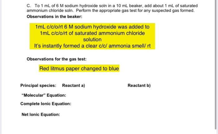 Solved C. To 1 mL of 6 M sodium hydroxide soln in a 10 ml | Chegg.com