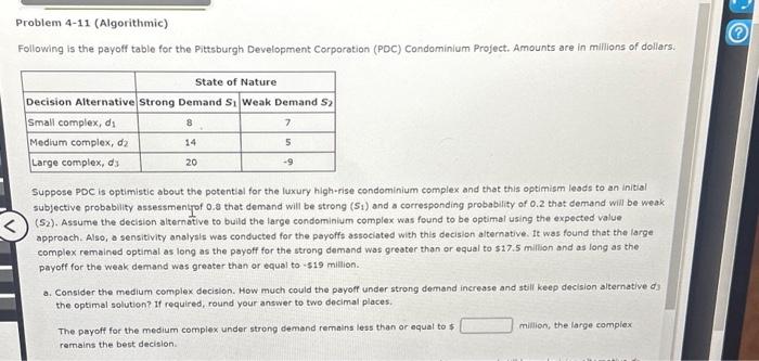 Solved Problem 4-11 (Algorithmic) Following is the payoff | Chegg.com