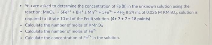 Solved You are asked to determine the concentration of Fe | Chegg.com