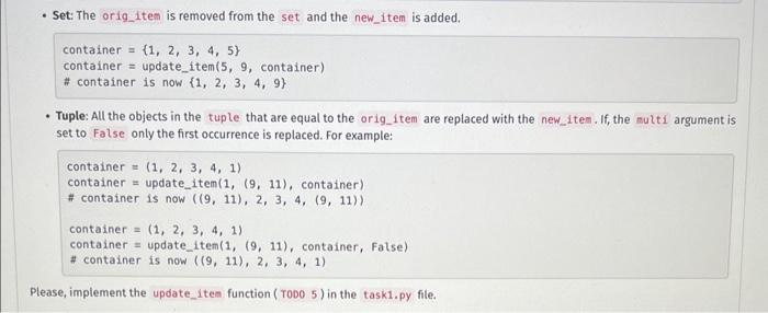 Solved lext, you are going to implement the update_item | Chegg.com