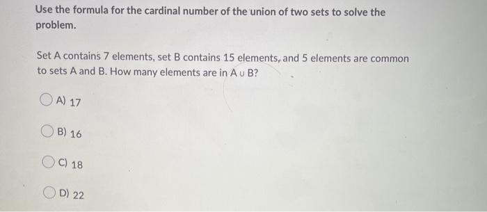 Solved Use the formula for the cardinal number of the union | Chegg.com