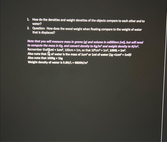 Solved Scl 113 Experiment 4: Density and Buoyancy For this | Chegg.com