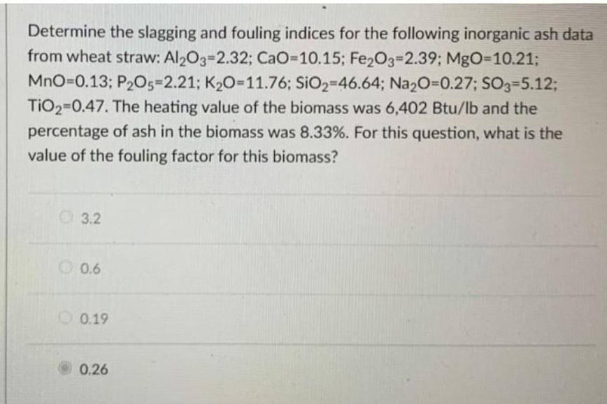 Solved Determine the slagging and fouling indices for the | Chegg.com