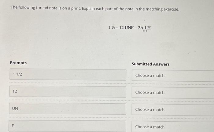 Solved The following thread note is on a print. Explain each | Chegg.com