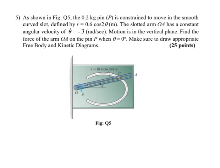 Solved 5) As shown in Fig: Q5, the 0.2 kg pin (P) is | Chegg.com