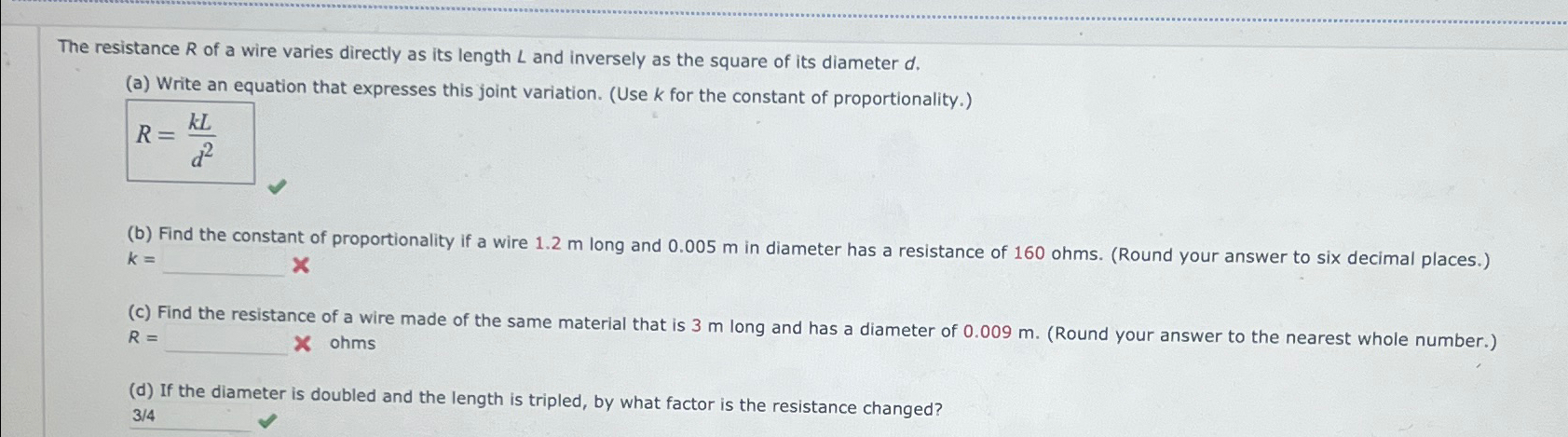 Solved The resistance R ﻿of a wire varies directly as its | Chegg.com