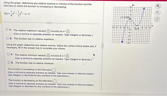 Solved Using The Graph Determine Any Relative Maxima Or 9128