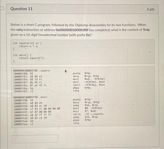 Solved Below is a short C program, followed by the Objdump | Chegg.com