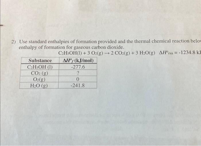 Solved 2) Use standard enthalpies of formation provided and | Chegg.com