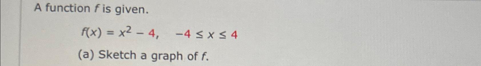Solved A function f ﻿is given.f(x)=x2-4,-4≤x≤4(a) ﻿Sketch a | Chegg.com