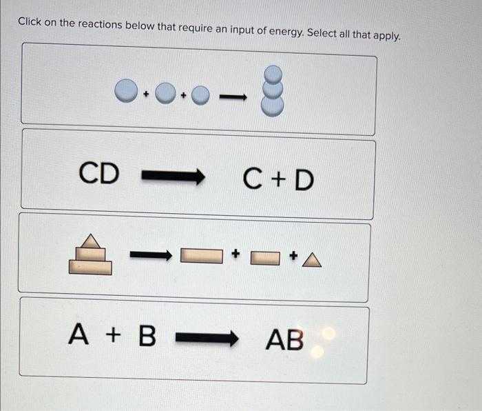 Solved Click on the reactions below that require an input of | Chegg.com