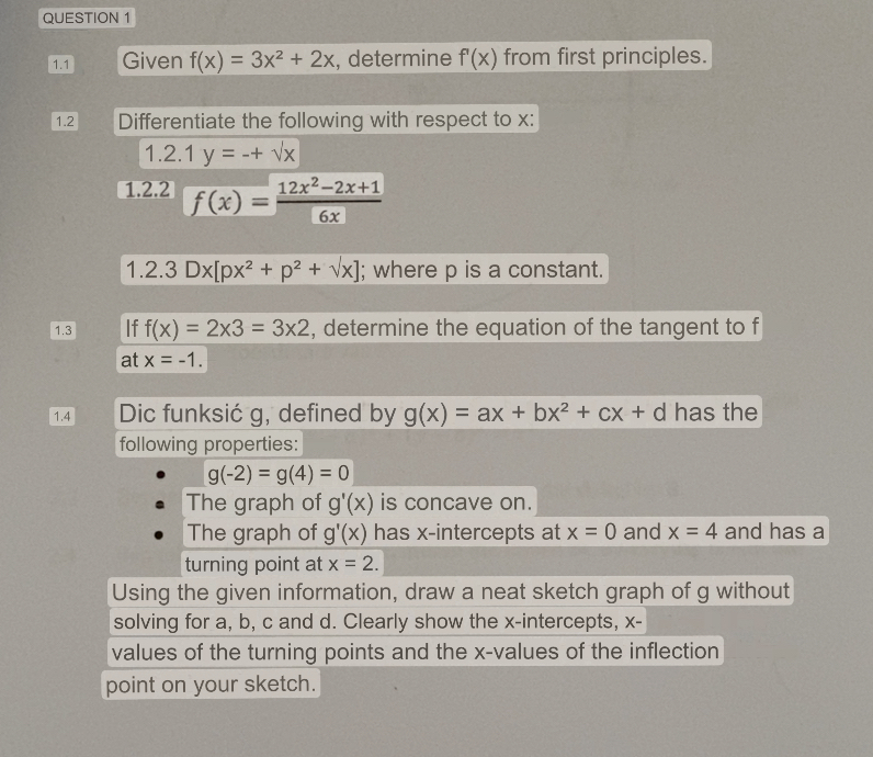 Solved QUESTION 11.1 ﻿Given f(x)=3x2+2x, ﻿determine f'(x) | Chegg.com