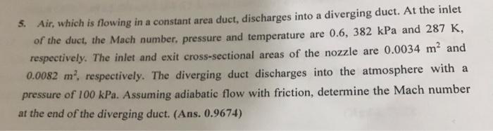Solved 5. Air, which is flowing in a constant area duct, | Chegg.com