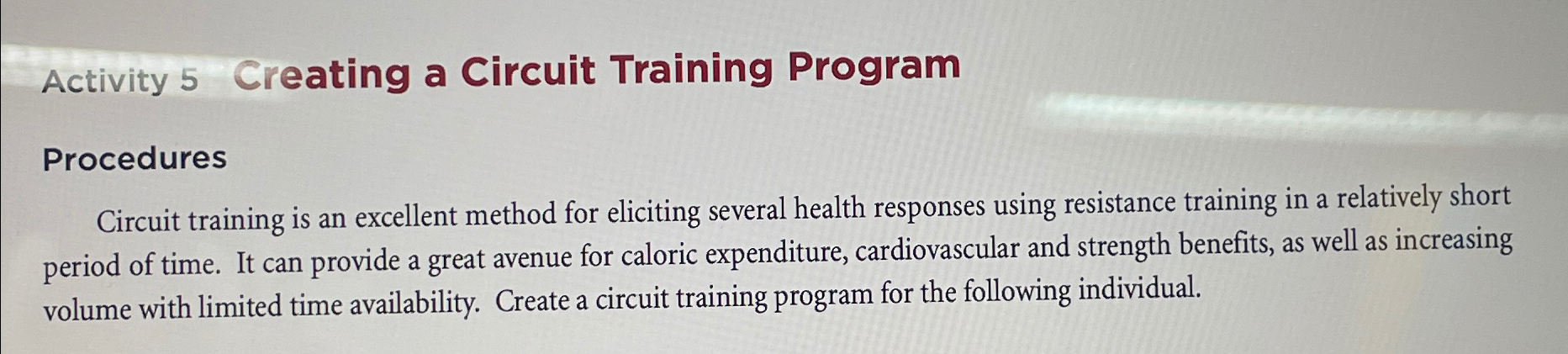 Solved Activity 5 ﻿Creating a Circuit Training | Chegg.com
