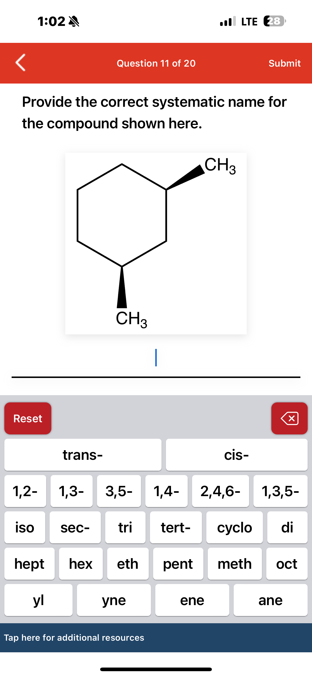 Solved 1:02 ﻿sLTEQuestion 11 ﻿of 20SubmitProvide the correct | Chegg.com