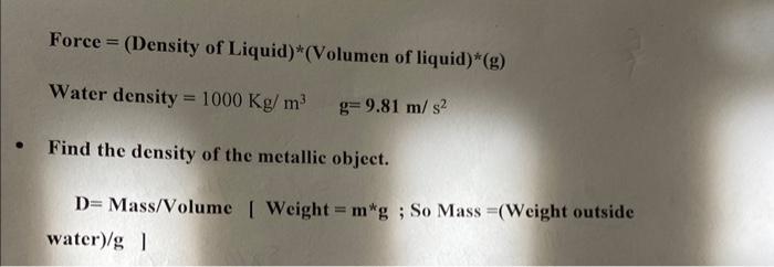 the object weight outside the water is 200g and has a | Chegg.com