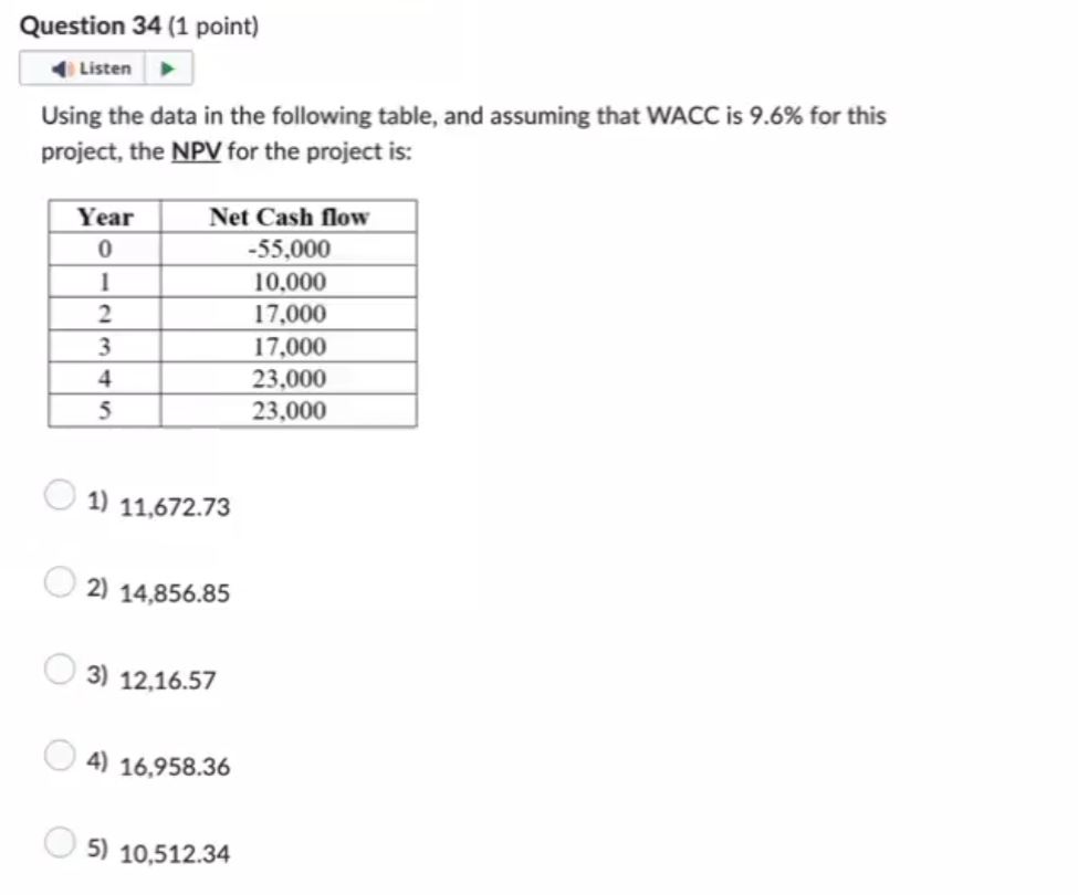 Solved Question 34 (1 ﻿point)Using the data in the following | Chegg.com