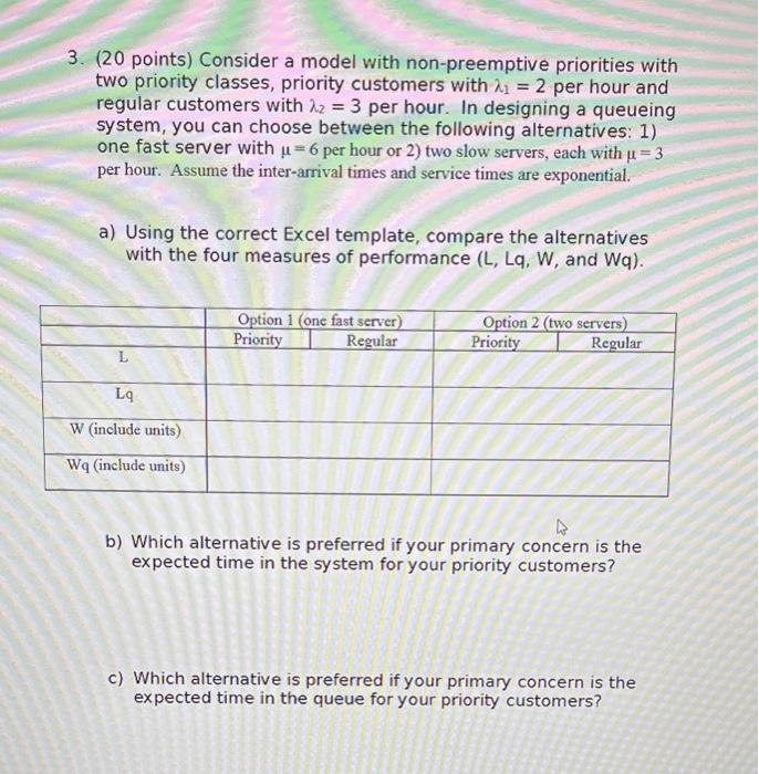 3. ( 20 points) Consider a model with non-preemptive | Chegg.com