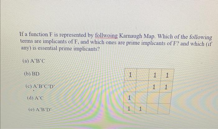 Solved If a function F is represented by follwoing Karnaugh | Chegg.com