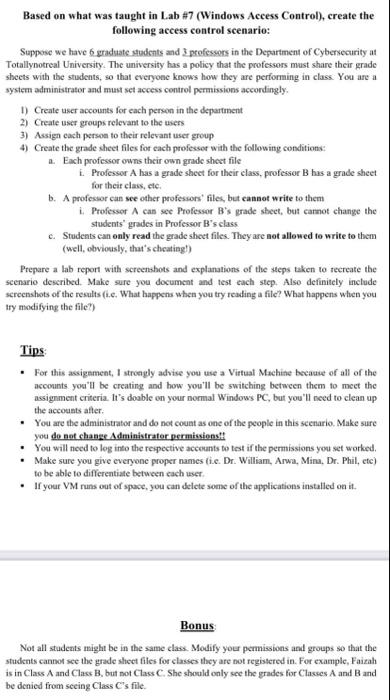 Solved Based on what was taught in Lab #7 (Windows Access | Chegg.com