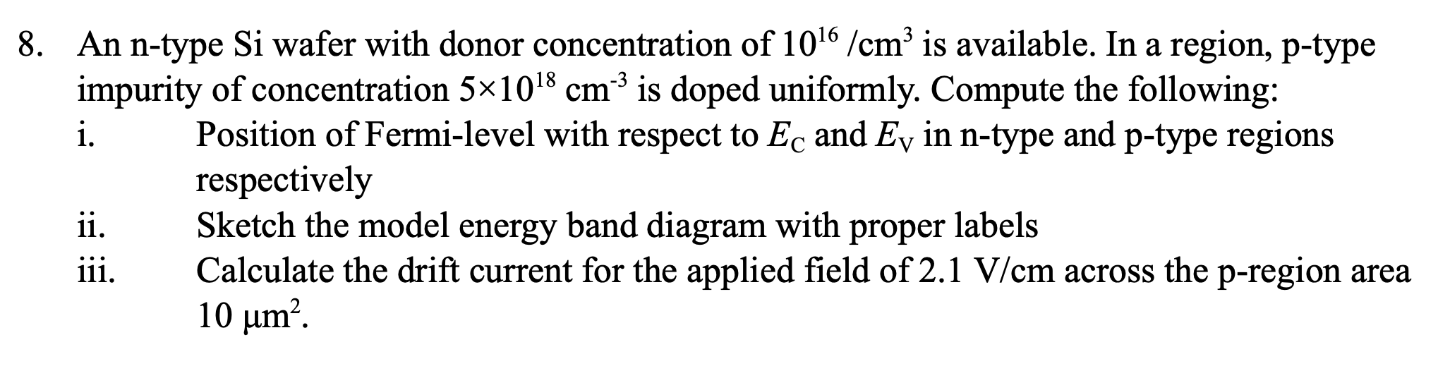 Solved An n-type Si ﻿wafer with donor concentration of | Chegg.com