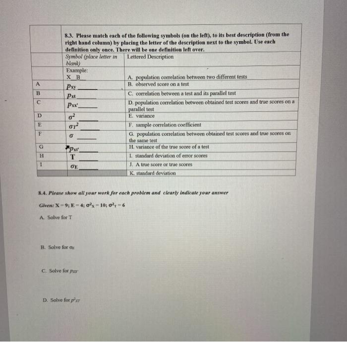 Solved 8.1 For each of the symbols in the left-hand column | Chegg.com