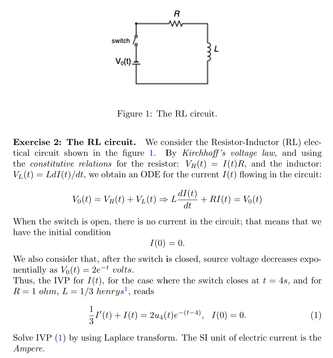 Solved Figure 1: The RL circuit.Exercise 2: The RL circuit. | Chegg.com