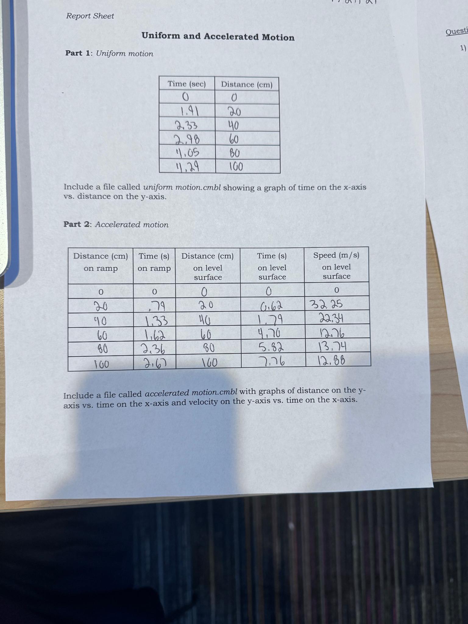 Solved "Uniform and Accelerated Motion" Part 2 | Chegg.com