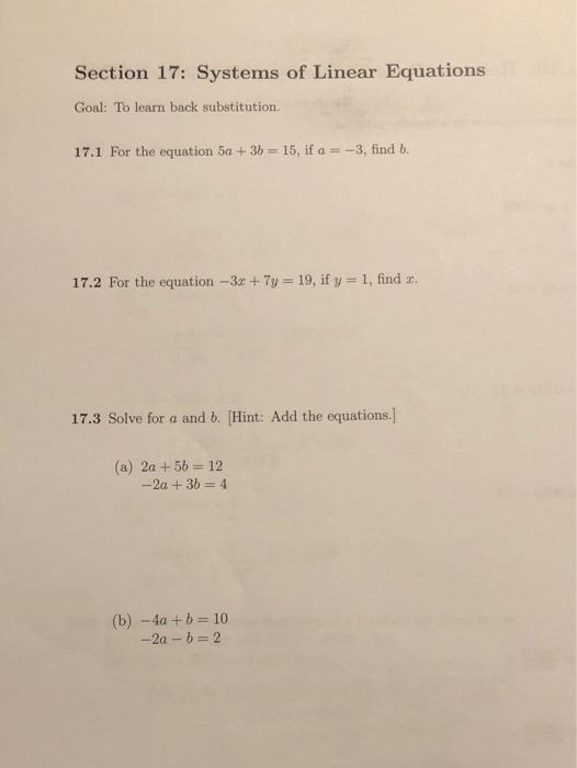 Solved Section 17: Systems of Linear Equations Goal: To | Chegg.com