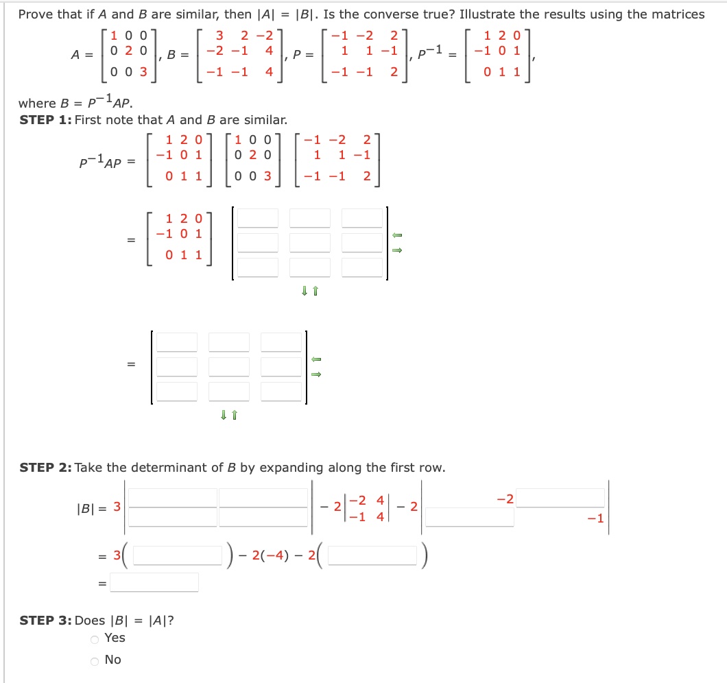 Use the matrix P ﻿to determine if the matrices A and | Chegg.com