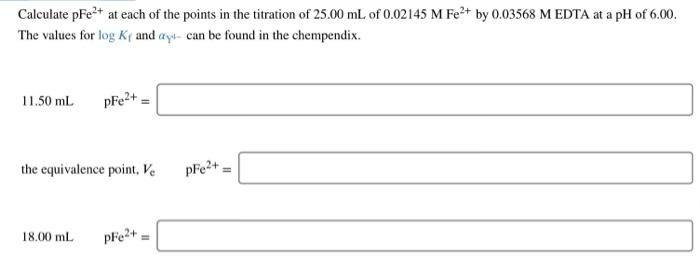 Solved Calculate pFe2+ at each of the points in the | Chegg.com